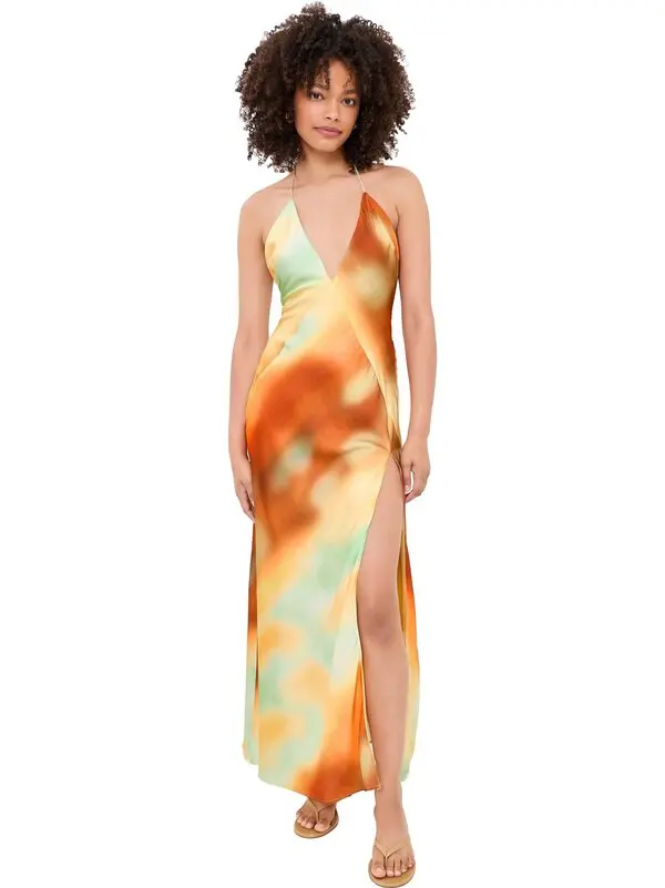 Bardot Lizbeth Halterneck Maxi Dress With Tie-dye Print And Slit - Sunrise Abstract