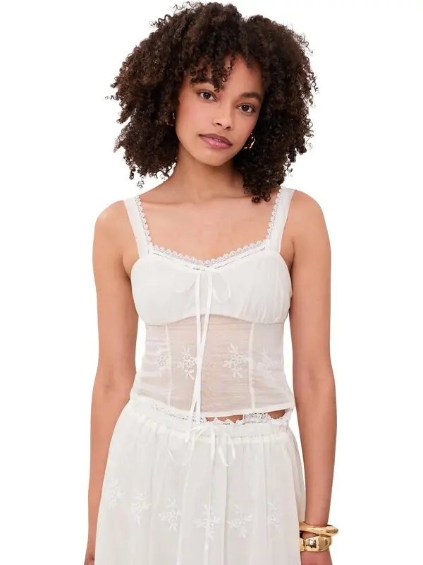 HOUSE OF SUNNY Blossom Embroidered Sweetheart Neck Top - Ivory