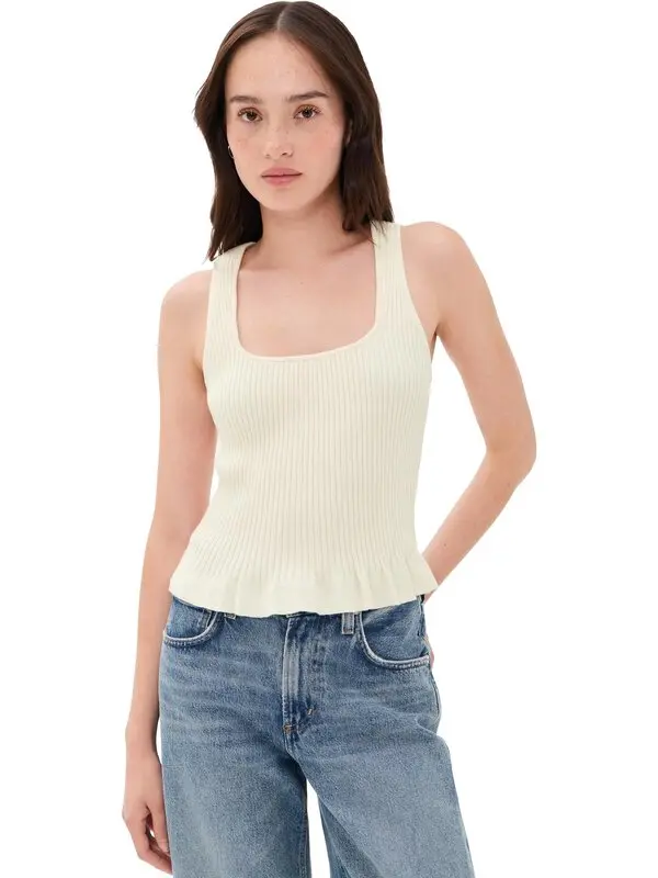 Paige Bronwyn Tank With Square Neck And Ruffle Trim - Ivory