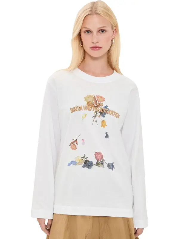Baum Und Pferdgarten Long Sleeve Cotton T-shirt With Floral Graphics - Baum Falling Flowers