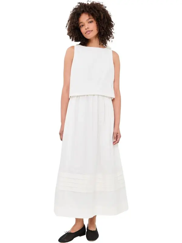 Line & Dot Tippi Midi Dress With Bow Accents And Pintuck Details - White