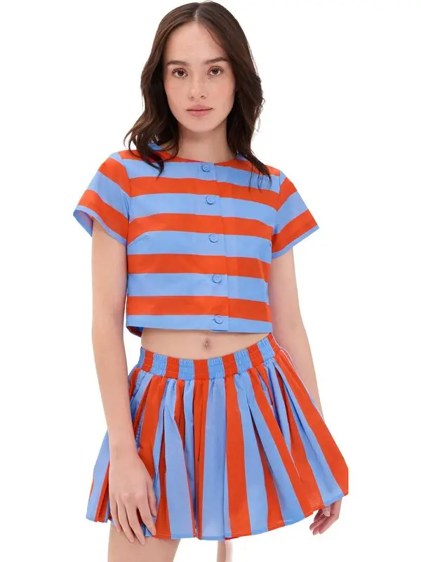 Line & Dot Primo Striped Cropped Top - Blue