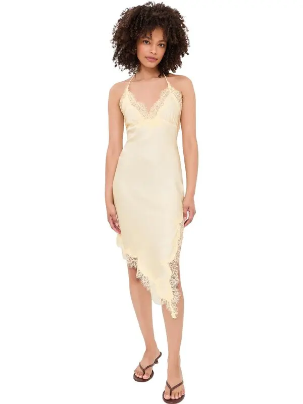 Bardot Silvio Halter Neck Mini Dress With Scalloped Lace Trim - Buttercup