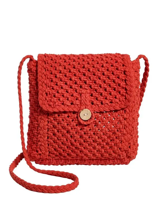 Faherty Brand Macrame Crossbody Flap Bag - Poppy Red