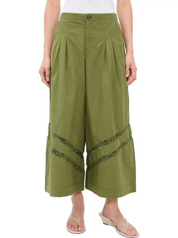 DAMSON MADDER Culottes With Floral Lace Trim - Olive