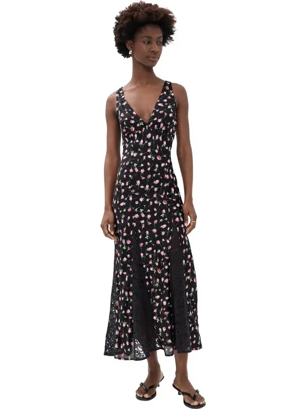 DAMSON MADDER Genevieve Midi Dress With Lace And Floral Print - Rose