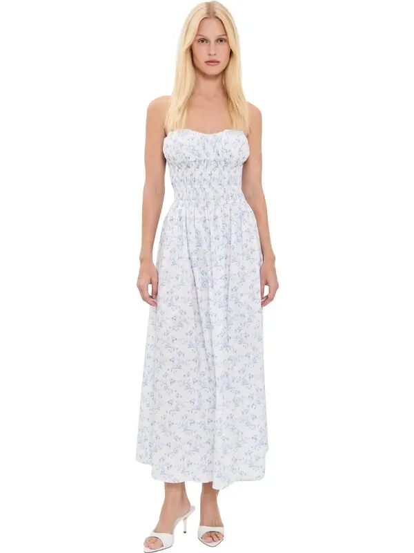 Caroline Constas Ivette Floral Print Strapless Maxi Dress - White Blue