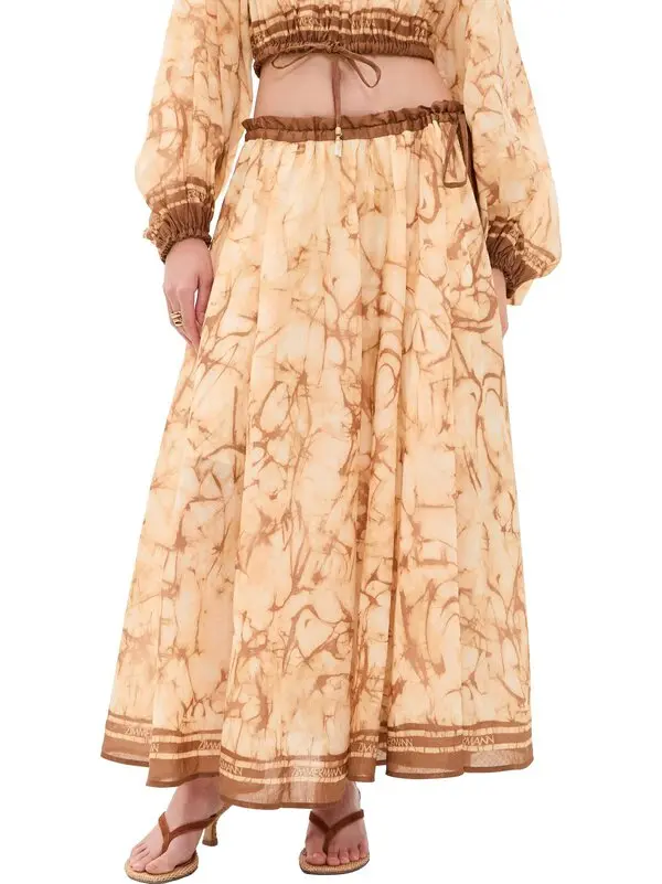 Zimmermann Indra Tie-dye Ramie Midi Skirt - Chocolate Tie Dye