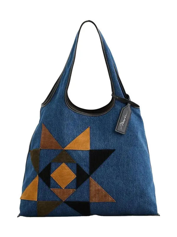 3.1 Phillip Lim Quilted Denim Market Tote - Blue Indigo Multi