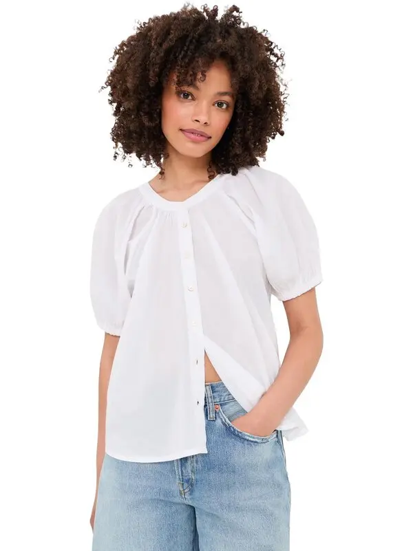 Faherty Brand Voile Lettie Puff Sleeve Top - White