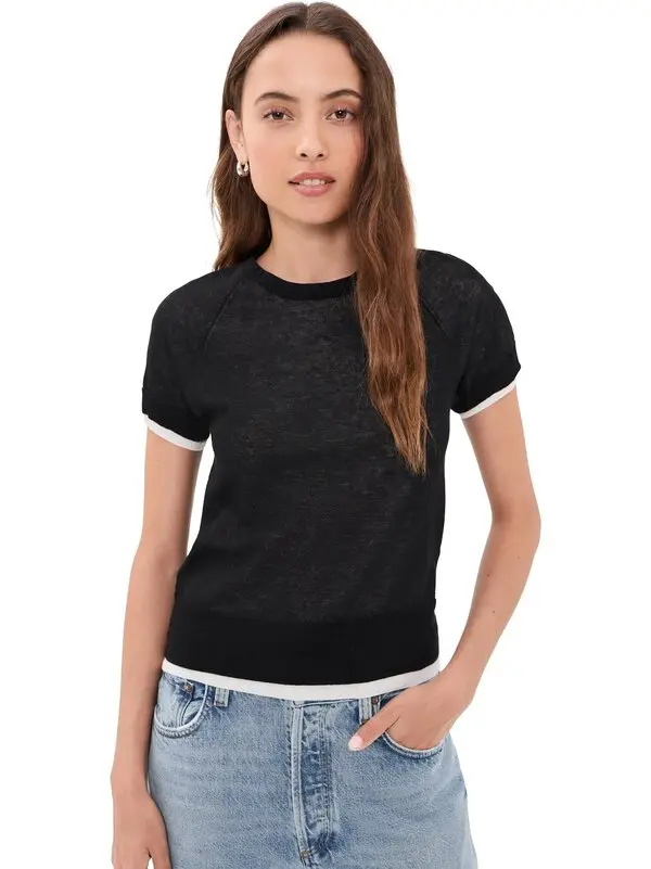 Vince Double Layer Crew Tee - Black/off White