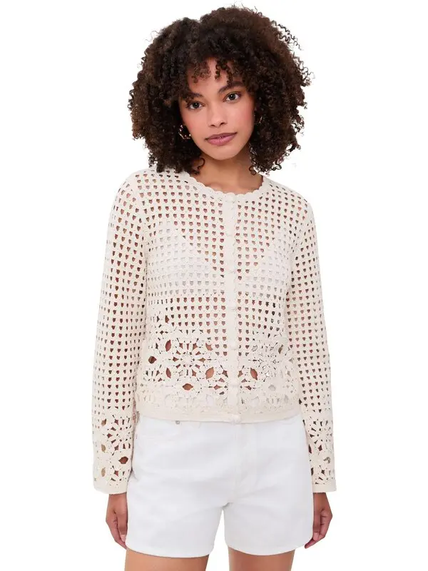 FRAME Crochet Cardigan With Floral Detail - Cream