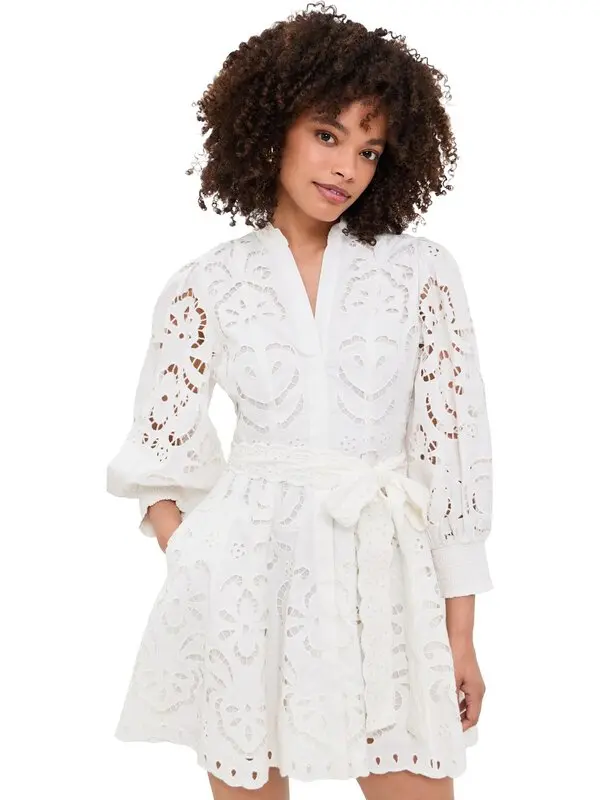 Alice + Olivia Lucy Embroidered Shirt Dress - Off White