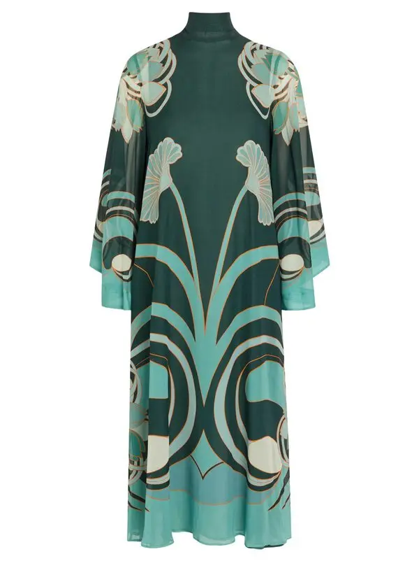 La DoubleJ Magnifico Printed Silk Midi Dress - Blue