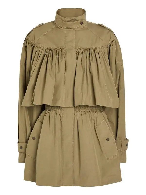 Chloé Gathered Cotton-poplin Coat - Olive