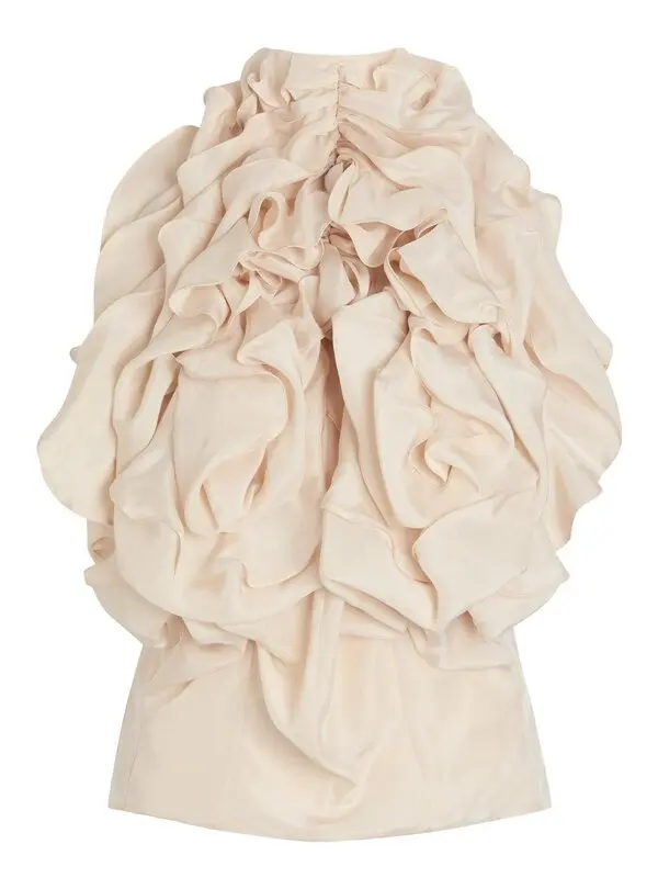 MAISON MARGIELA Ruffled Silk Halterneck Top - Sand