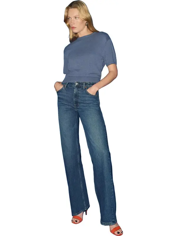 REFORMATION Hunter Stretch Mid Rise Wide Leg Jeans - Blue