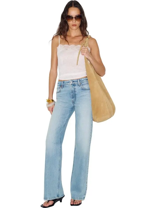 REFORMATION Hunter Stretch Mid Rise Wide Leg Jeans - Blue