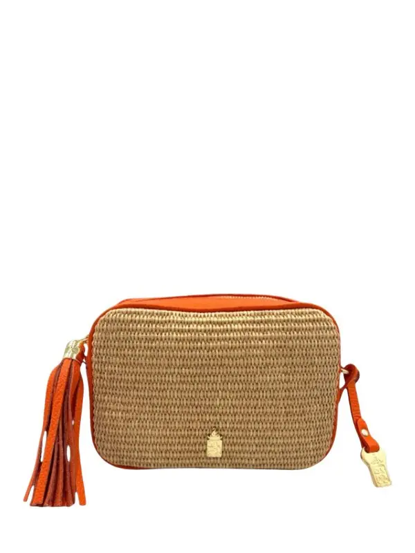 FRANCHETTI BOND Caz Italian Raffia Cross Body Bag - Orange
