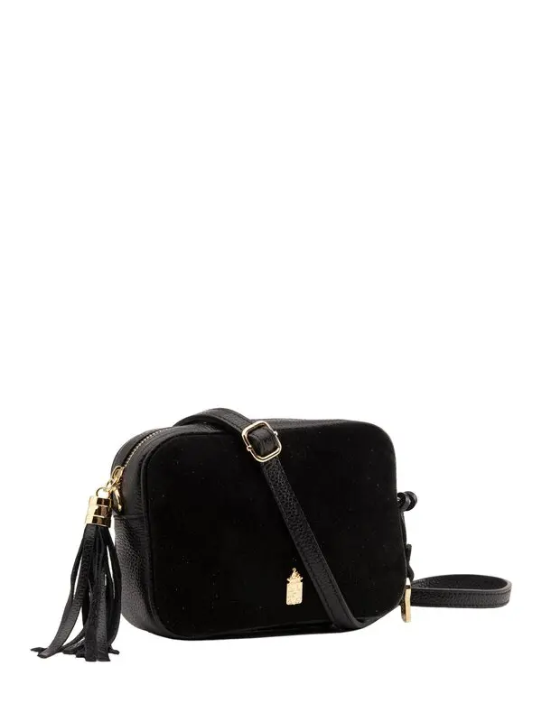FRANCHETTI BOND Caz Italian Leather & Suede Cross Body Bag - Black