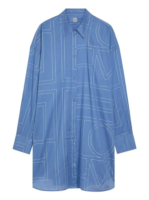 TOTEME Embroidered Cotton-blend Longline Shirt - Blue