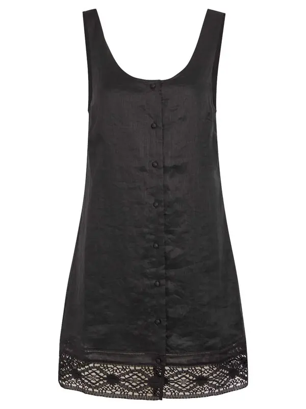 FRAME Embroidered Ramie Mini Dress - Black