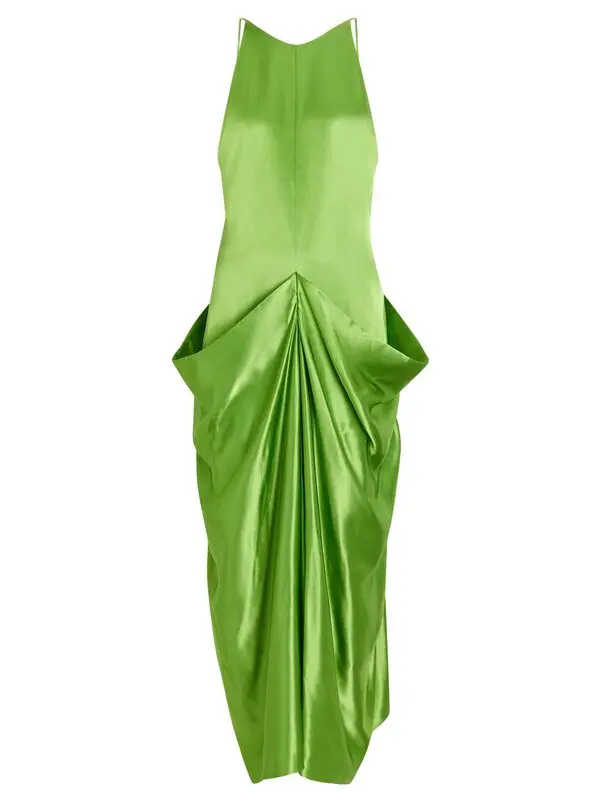 Khaite Kent Draped Satin Midi Dress - Green