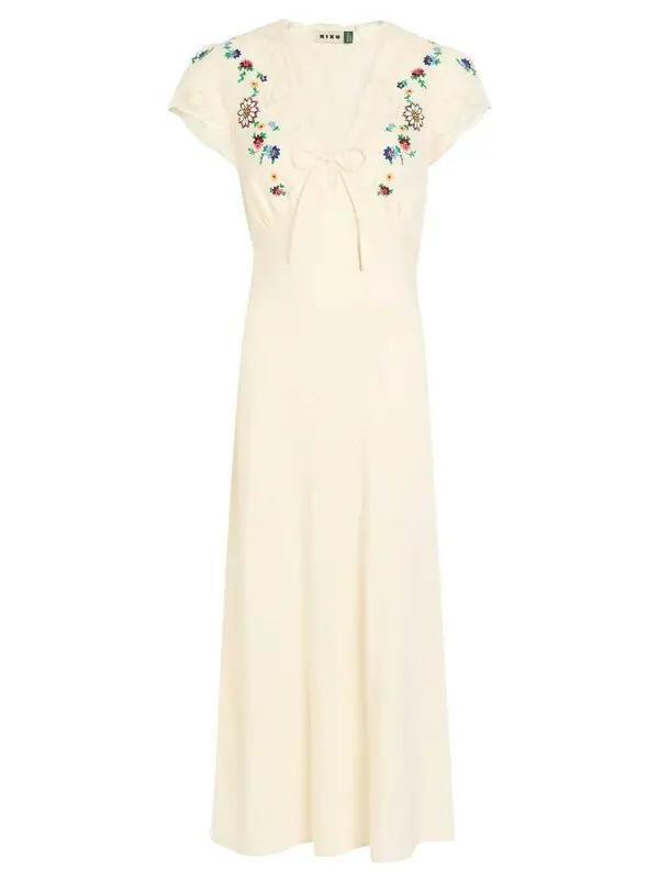 Rixo Amari Embroidered Linen-blend Midi Dress - Cream