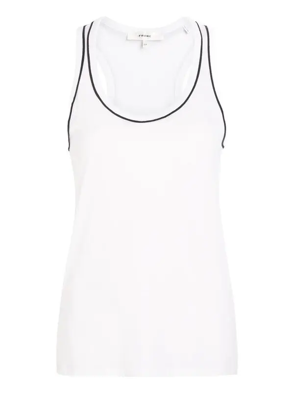 FRAME The Ringer Pipe-trim Cotton Tank Top - White