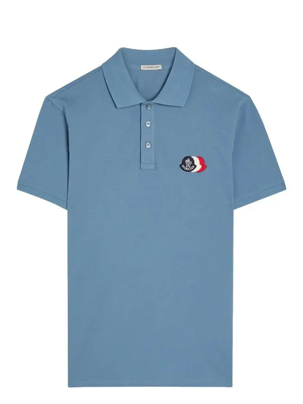 Moncler Logo-appliquéd Piqué Cotton Polo Shirt - Blue