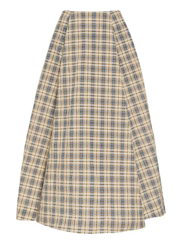 Bernadette Plaid Seersucker Maxi Skirt - Beige