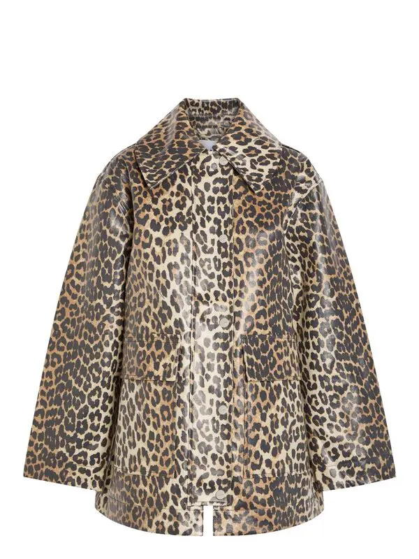 GANNI Print Waxed Canvas Coat - Leopard