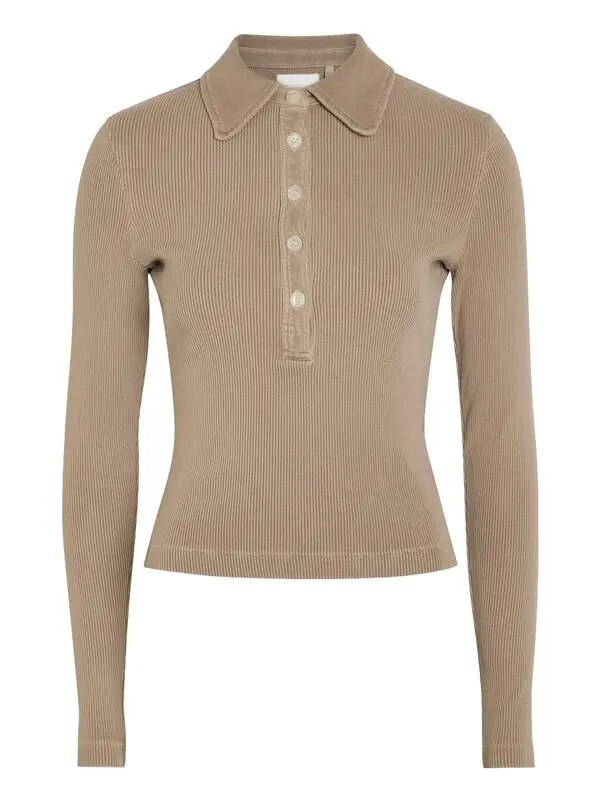 Citizens Of Humanity Brea Ribbed Stretch-knit Polo Top - Beige