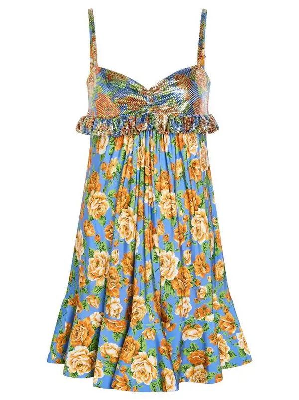Rabanne Floral-print Chainmail And Jersey Mini Dress - Multicoloured