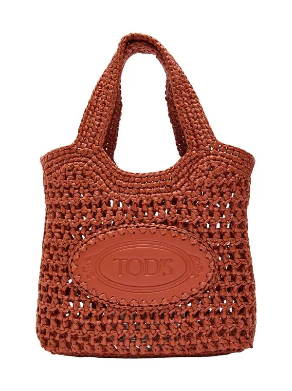 TOD'S Mini Raffia Top Handle Bag - Terracotta