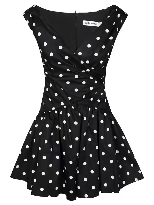 SELF-PORTRAIT Polka-dot Ruched Dress - Black