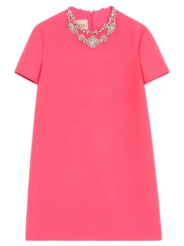 Valentino Garavani Wool-silk Crepe Couture Embellished Mini Dress - Pink