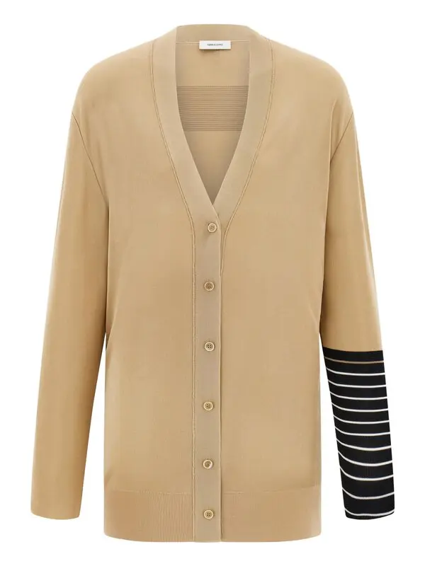 FERRAGAMO Viscose V-neck Cardigan - Beige
