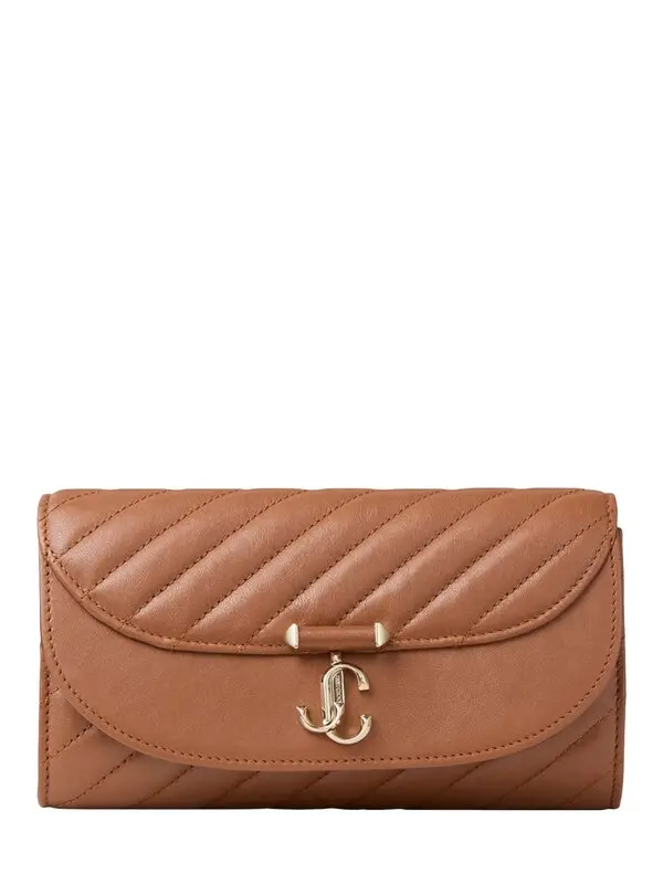 JIMMY CHOO Curve Quilted Leather Chain Wallet - Beige