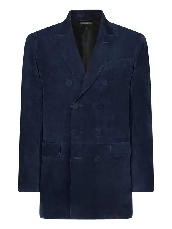 TOM FORD Suede Double-breasted Blazer - Navy