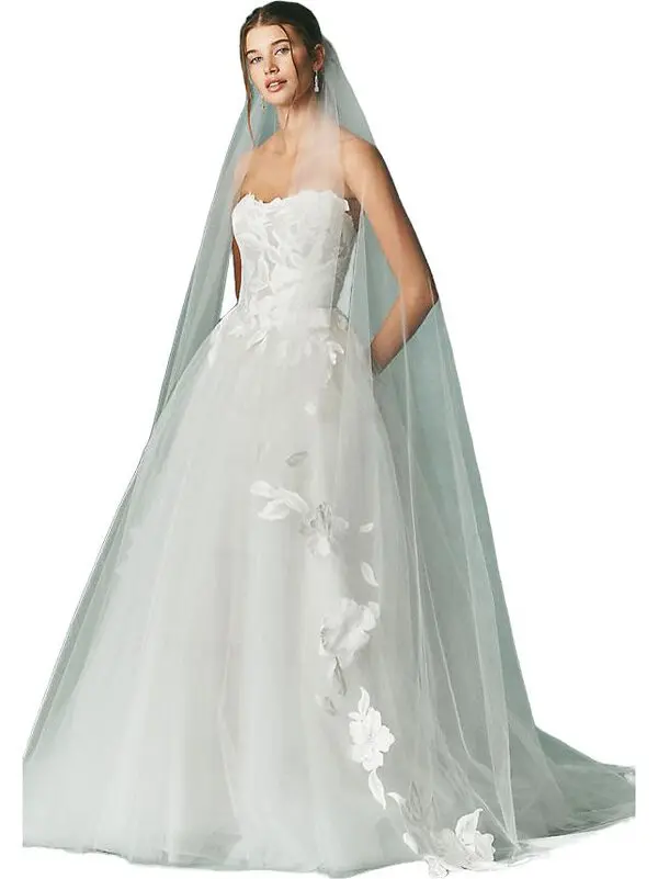 Jenny Yoo Mackenzie Cathedral Veil With Floral Appliqués - White