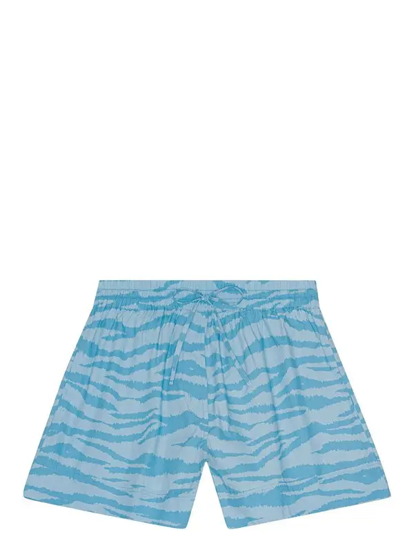 GANNI Printed Cotton Elasticated Shorts - Blue