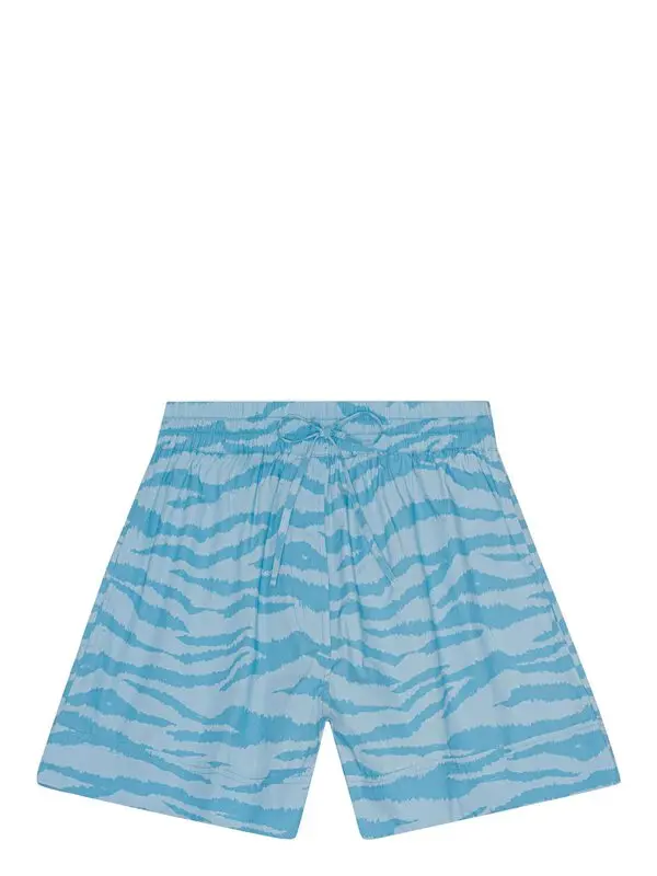 GANNI Printed Cotton Elasticated Shorts - Blue