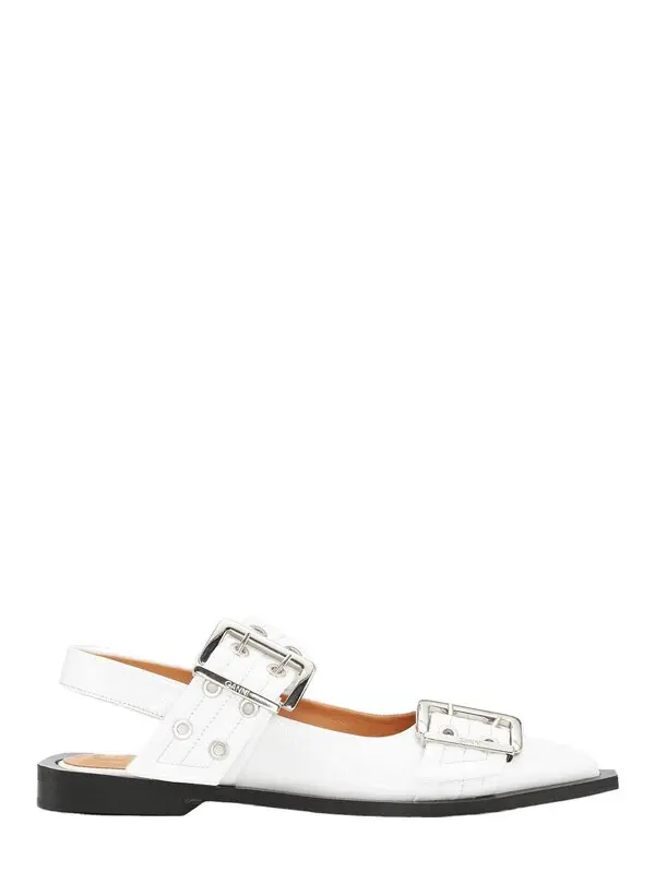 GANNI Wide Welt Buckle Ballerinas - White