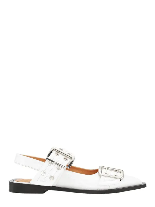 GANNI Wide Welt Buckle Ballerinas - White