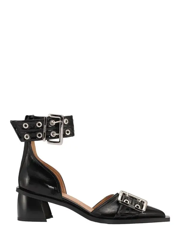 GANNI Chunky Buckle Open Cut Pumps - Black