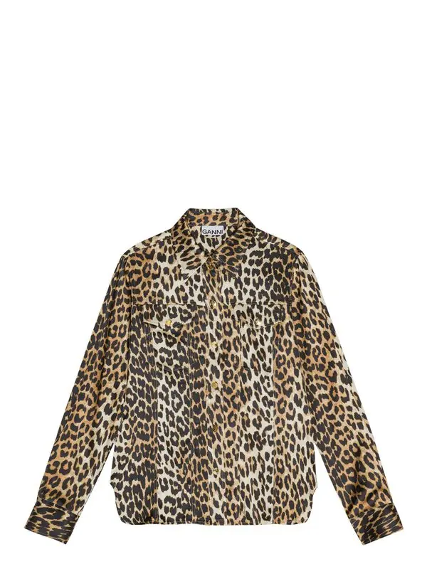 GANNI Leopard Print Satin Shirt - Mixed