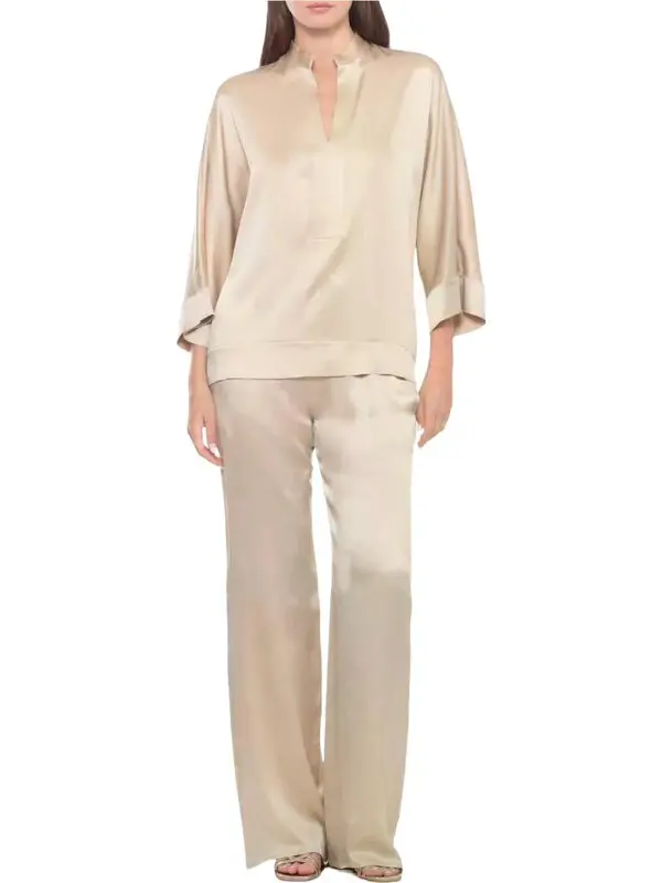 Antonelli Firenze Satin V-neck Blouse - Neutrals