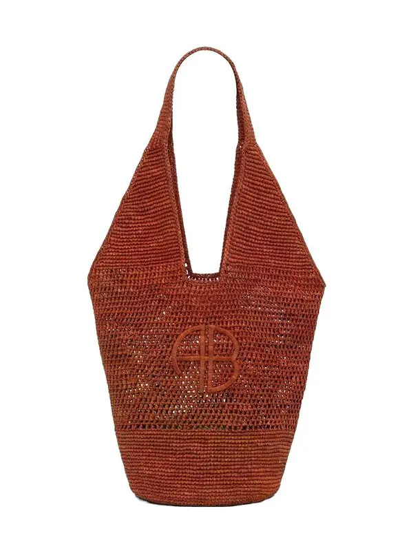 ANINE BING Leah Logo Raffia Tote Bag - Red