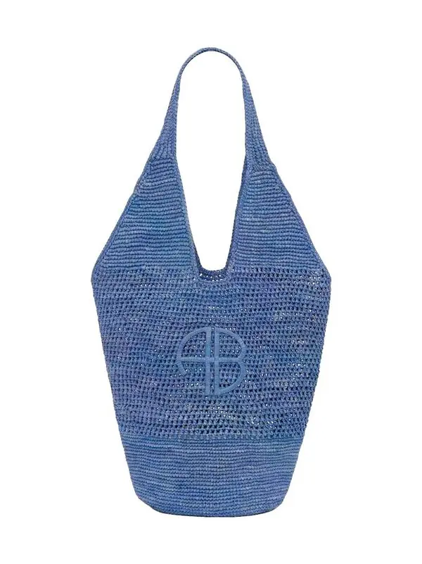 ANINE BING Leah Raffia Tote Bag - Blue